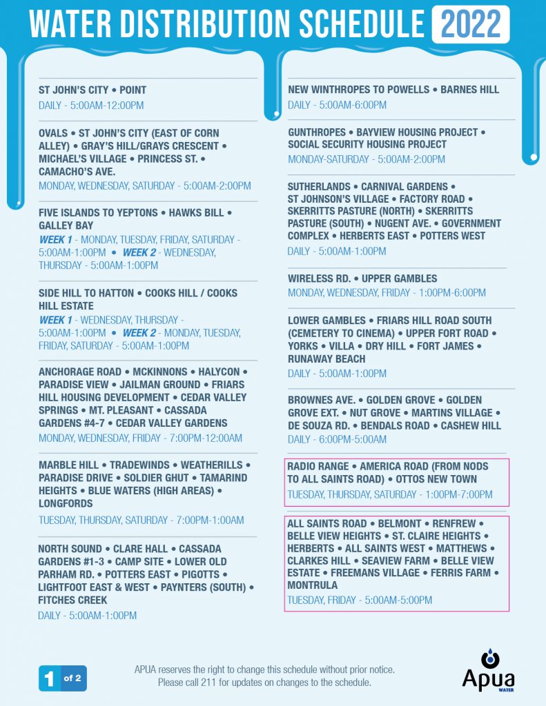 Water Distribution Schedule 2021 – Antigua Public Utilities Authority ...