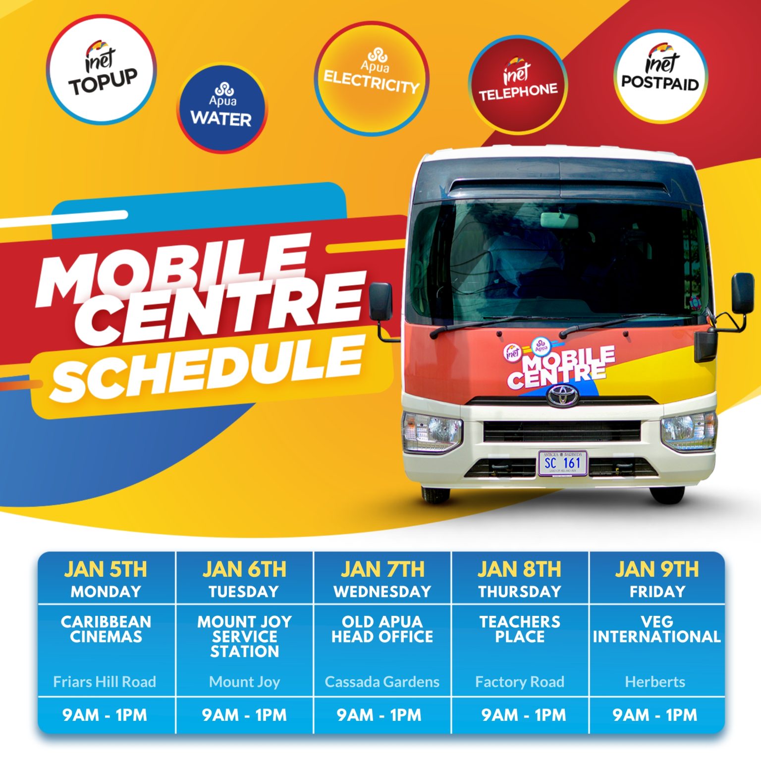 Mobile Center Schedule – January 5th to January 9th 2026 – Antigua ...